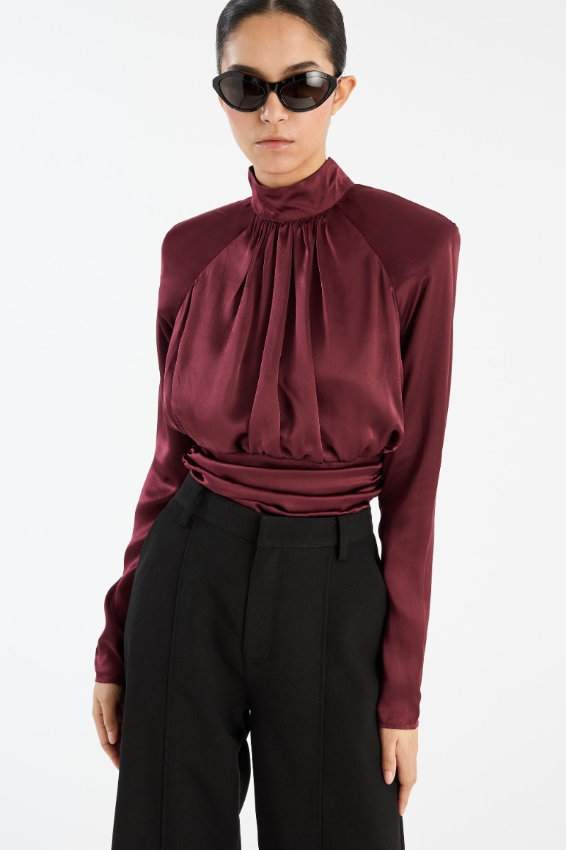 maroon silk top