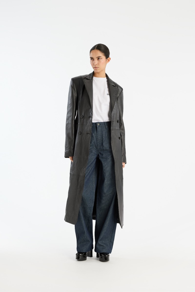 Leather Long Coat Black - ROTATE Birger Christensen