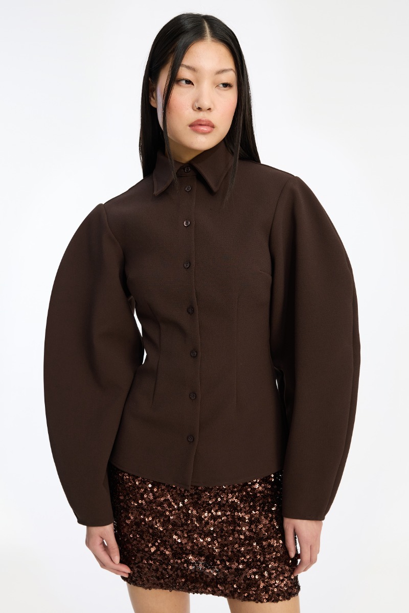 Suiting Fitted Shirt Dark Brown - ROTATE Birger Christensen